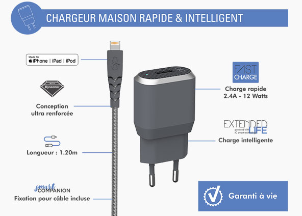Force Power Chargeur rapide et câble renforcé USB A/Lightning-v1 ...