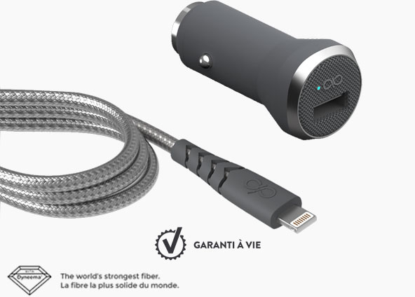 Force Power Chargeur voiture et câble renforcé USB A/Lightning ...