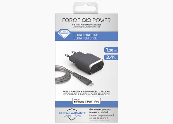 Force Power Chargeur rapide et câble renforcé USB A/Lightning-v1 ...